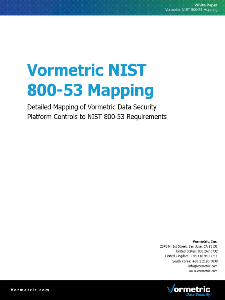 Detailed Mapping Vormetric Data Security Platform Controls To Nist 800 53 Requirements PDF 1 W ...