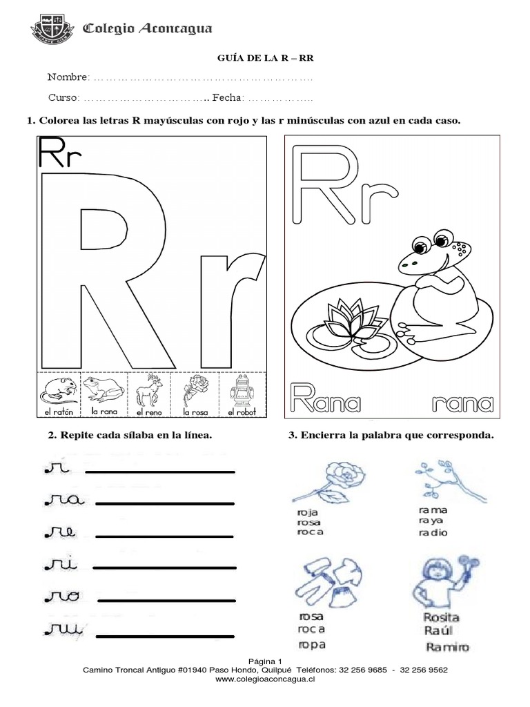 Guía de Refuerzo Letra R | PDF | Artes del Lenguaje y Comunicación