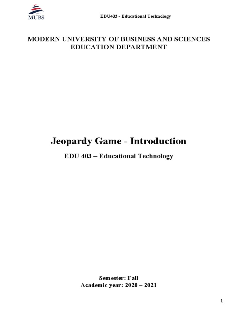 Jeopardy Game - Intro | PDF