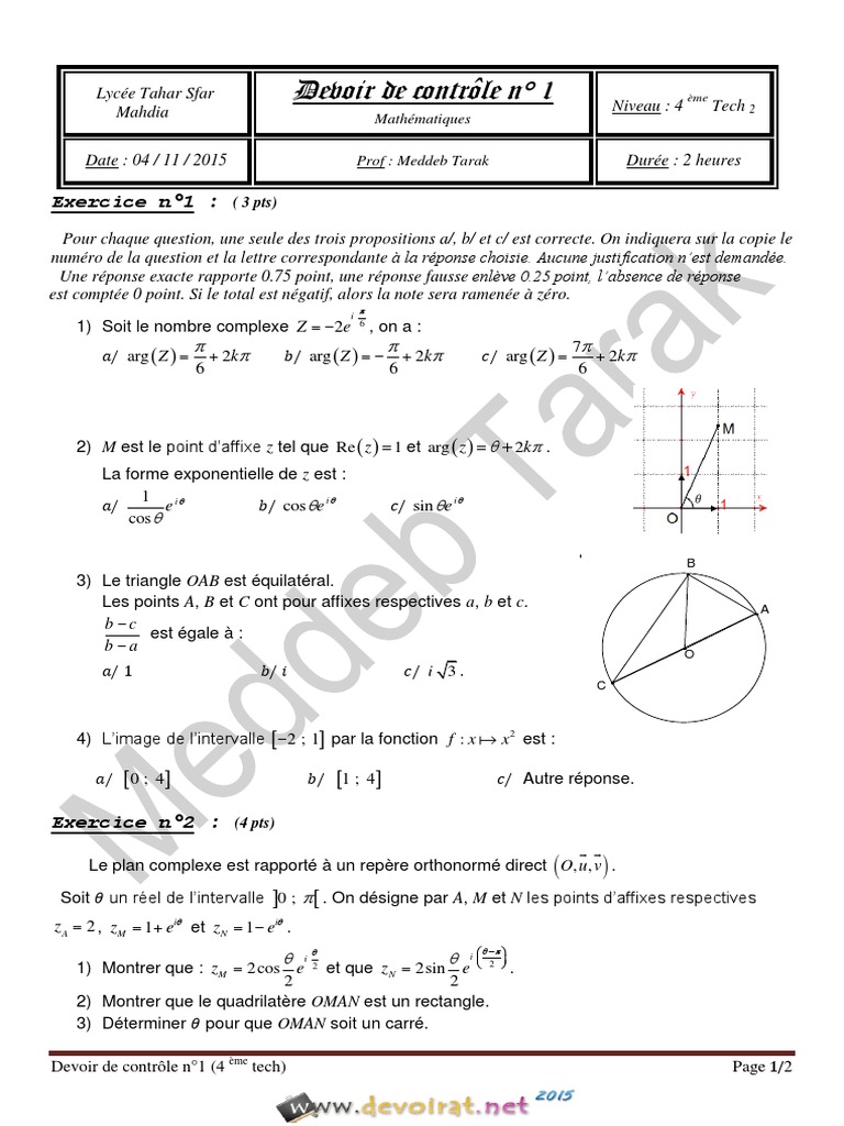 Devoir de Contrôle N°1 - Math - Bac Technique (2015-2016) MR Meddeb ...