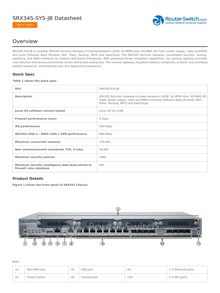 Srx345 Sys JB Datasheet | PDF | Computer Network | Firewall (Computing)