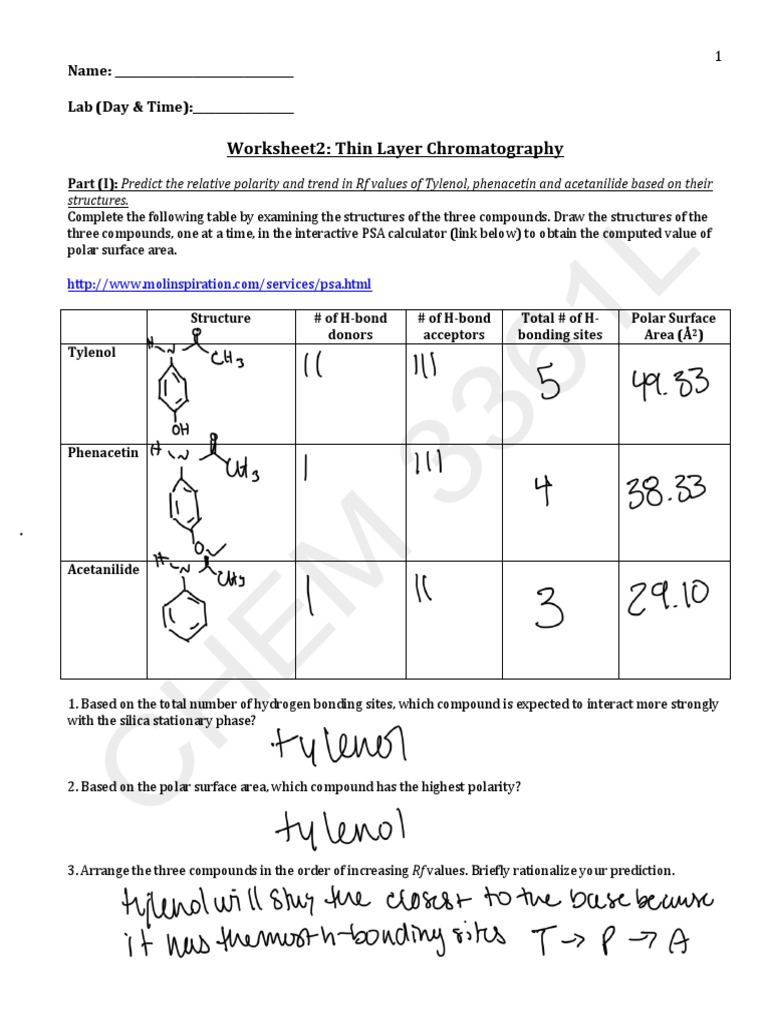 Worksheet 2 - TLC - Updated Summer 2021 | PDF | Thin Layer ...