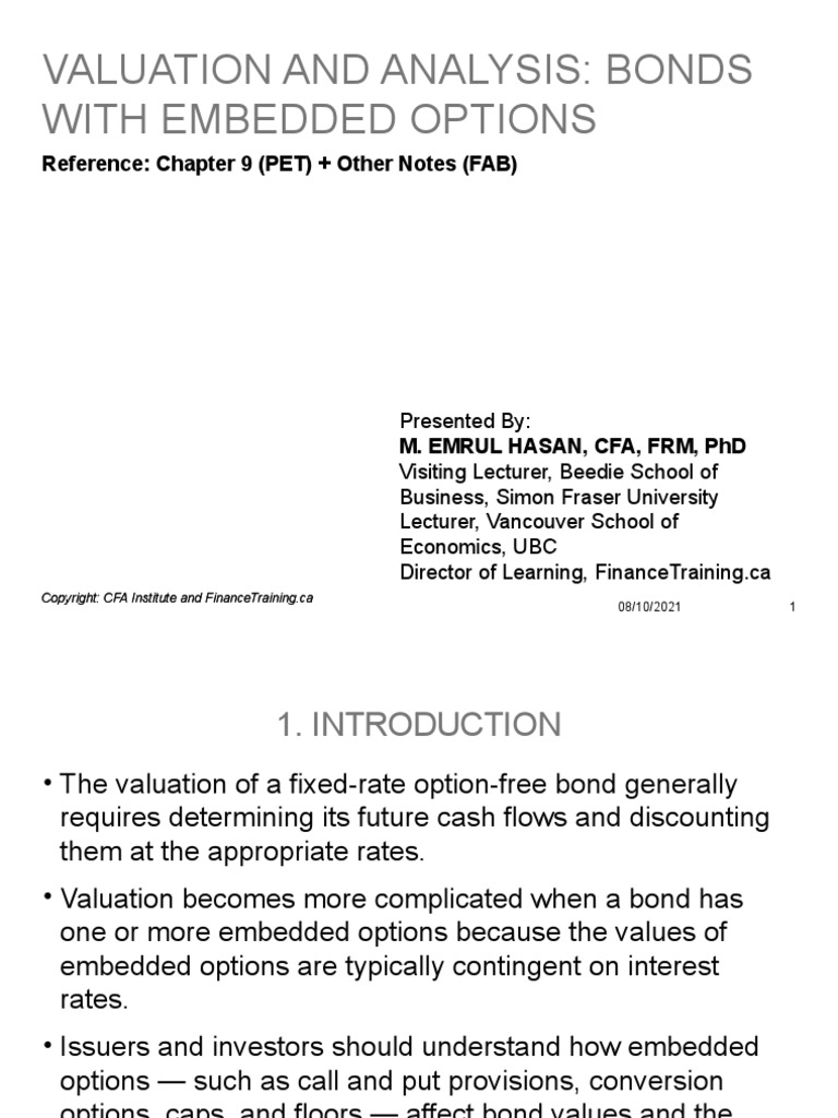 Bonds With Embedded Options - Valuation and Analysis | PDF | Bonds (Finance) | Bond Duration