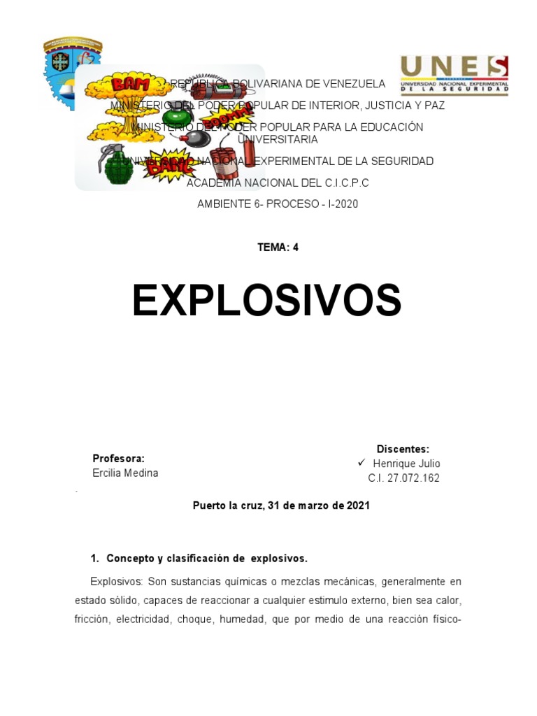 Concepto y Clasificación de Explosivos | PDF | Ciencias fisicas ...
