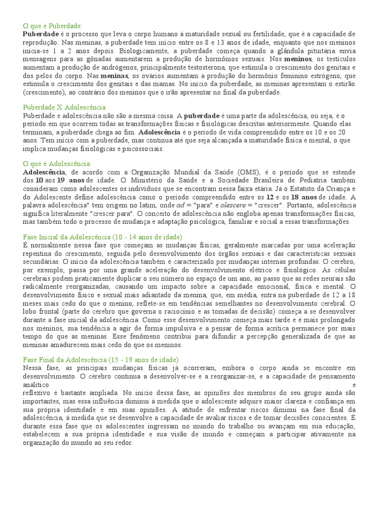 O Que É Puberdade | PDF | Puberdade | Adolescência