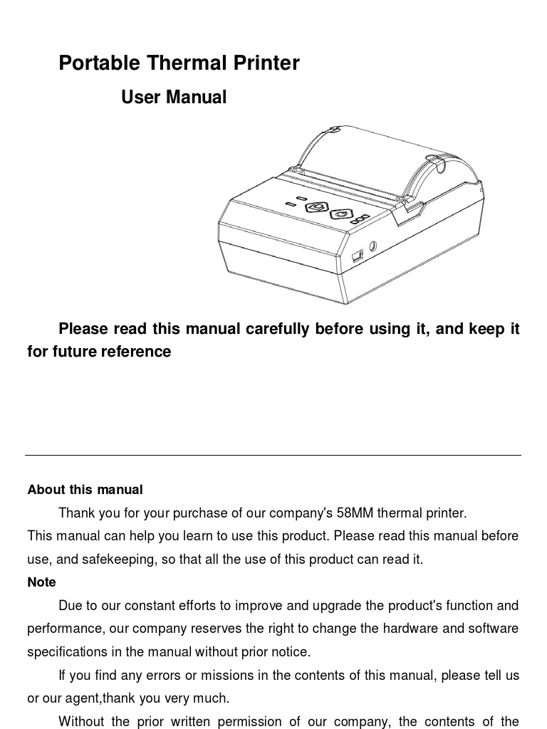 Portable Thermal Printer User Manual | PDF | Bluetooth | Printer ...
