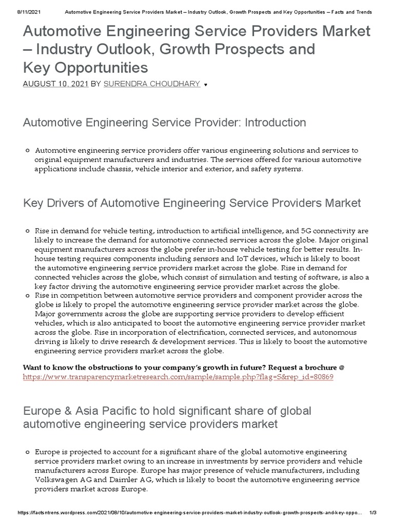 Automotive Engineering Service Providers Market - Industry Outlook ...