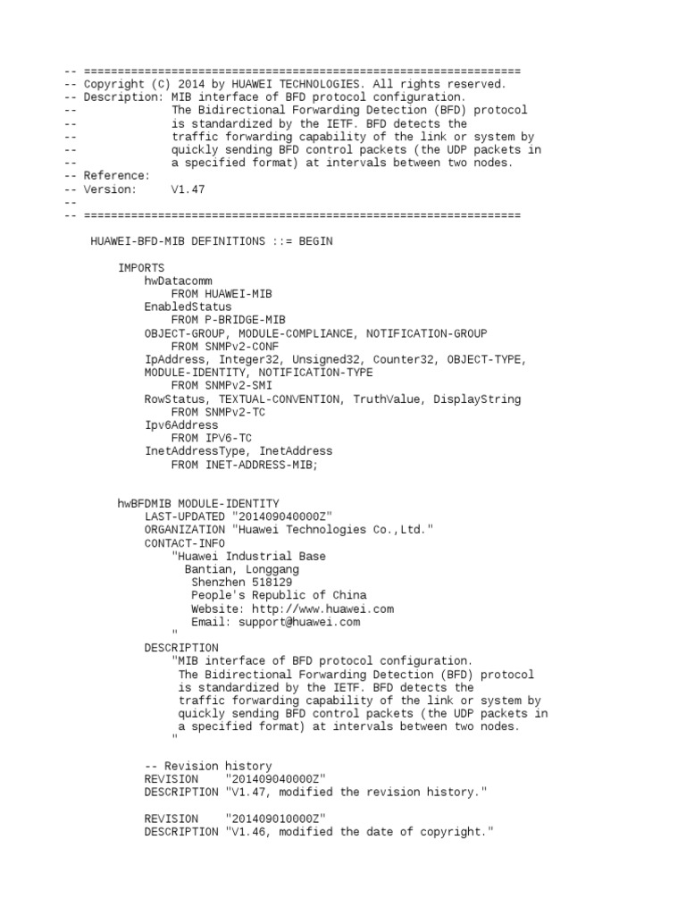 Huawei BFD Mib | PDF | Networking | Multiprotocol Label Switching