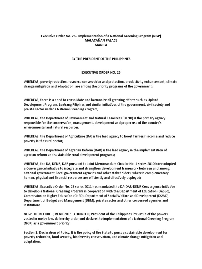 EO 26: National Greening Program 2011 | PDF | Sustainability | Poverty ...