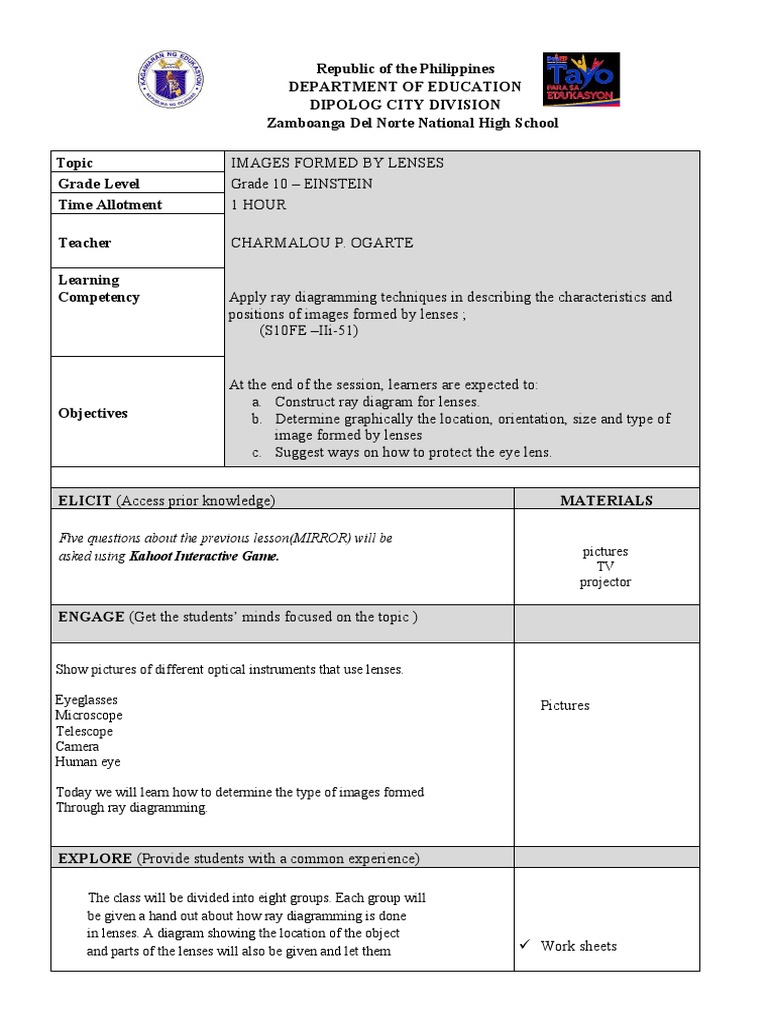 Final Lesson Plan About Lenses | PDF | Natural Philosophy | Atomic