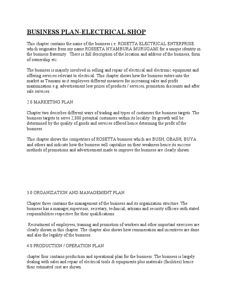 Business Plan-Electrical Shop | PDF | Pricing | Business