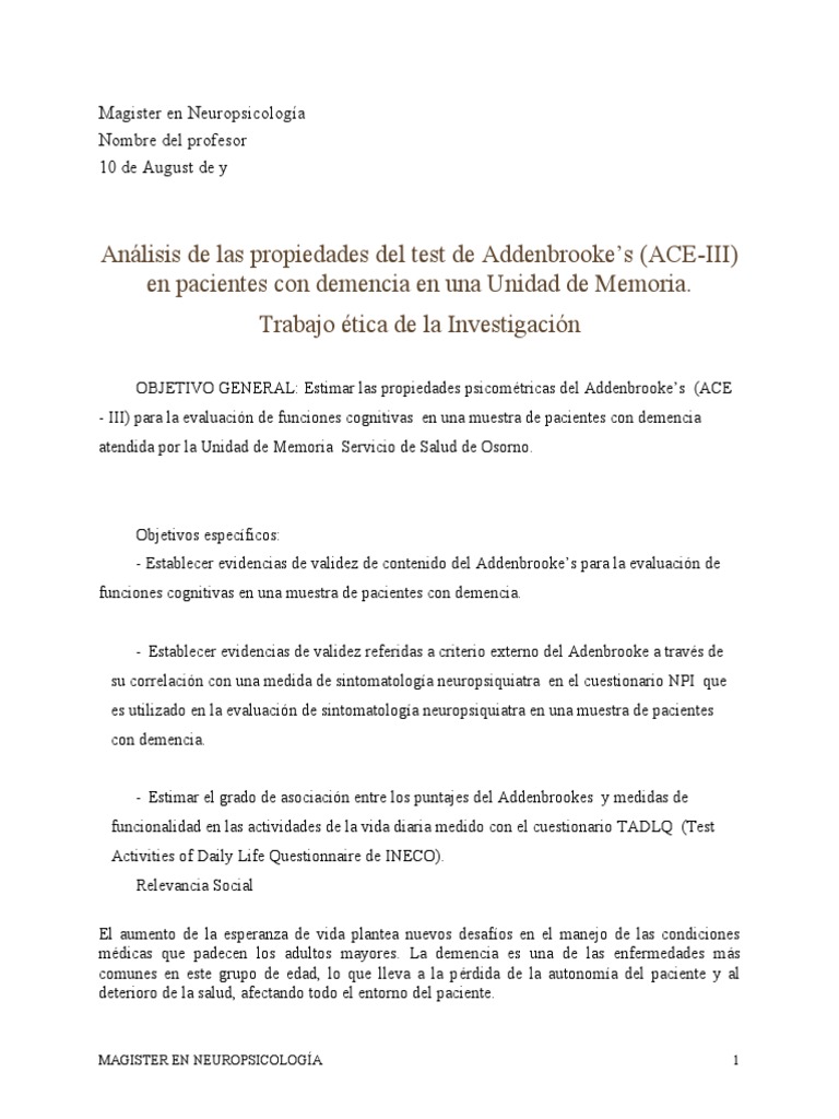 Análisis de Las Propiedades Del Test de Addenbrooke's (ACE-III) en ...