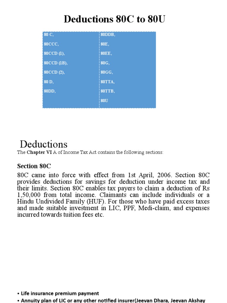 Deductions 80C To 80U | Download Free PDF | Tax Deduction | Pension