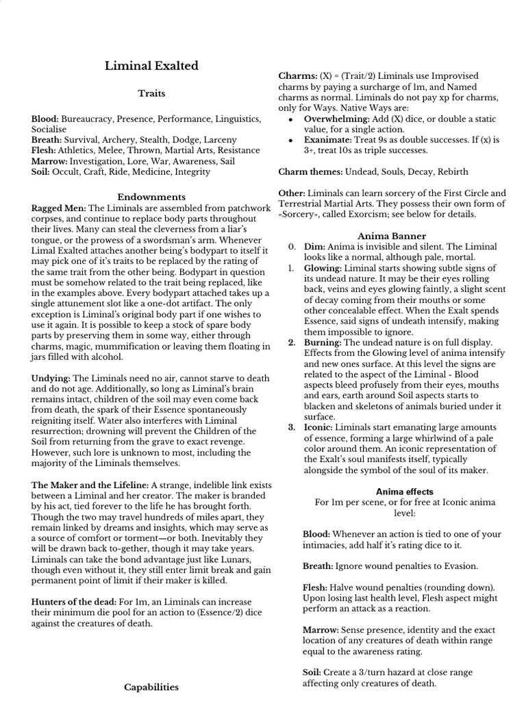 Liminal Exalted: Traits Charms | PDF