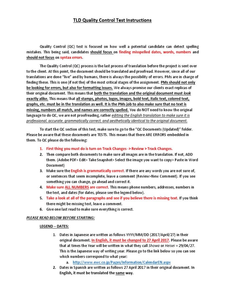 Test 1 Instructions (Quality Control) | PDF | Proofreading | Communication