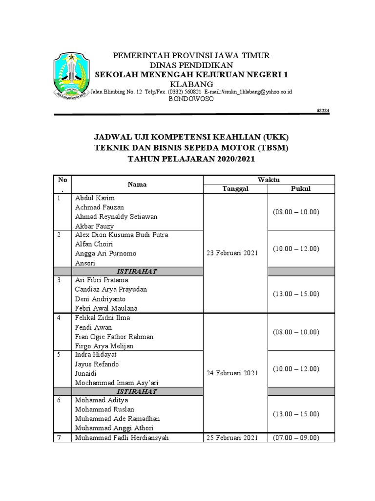 JADWAL UKK 2021-Lengkap | PDF