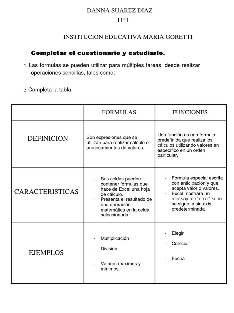 Cuestionario de Excel Danna | PDF | Microsoft Excel | Matemáticas
