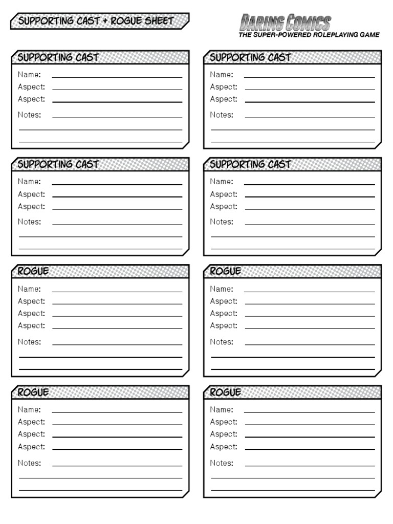 Daring Comics - Supporting Cast Sheet | PDF