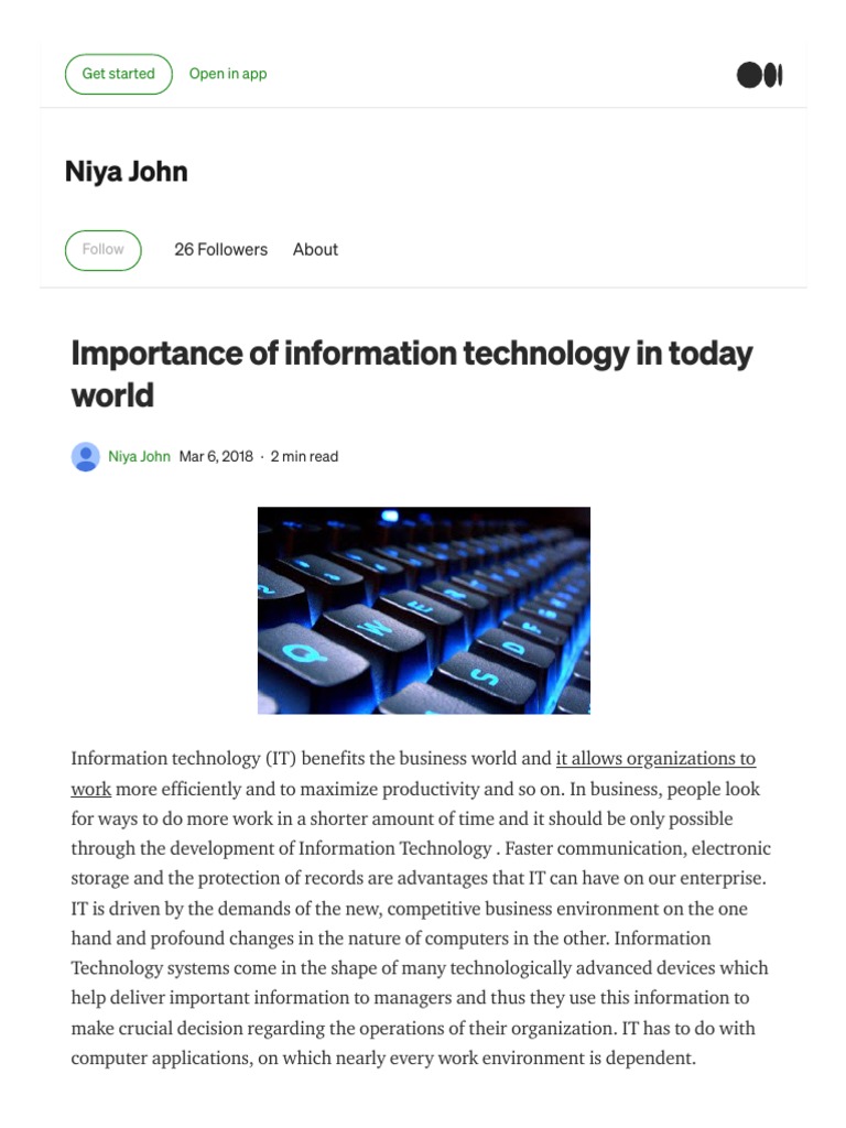 Importance of Information Technology in Today World - by Niya John ...