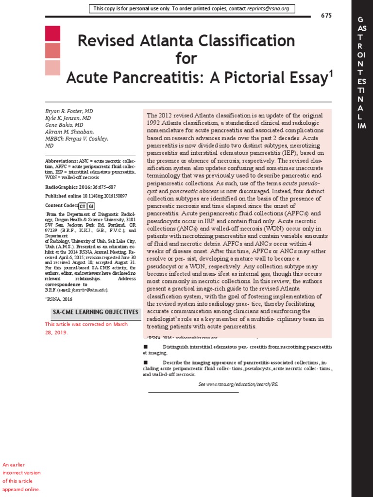 Revised Atlanta Classification For Acute Pancreatitis: A Pictorial ...