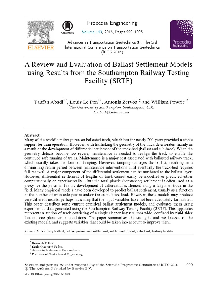 A Review and Evaluation of Ballast Settlement Models Using Results From The Southampton Railway ...