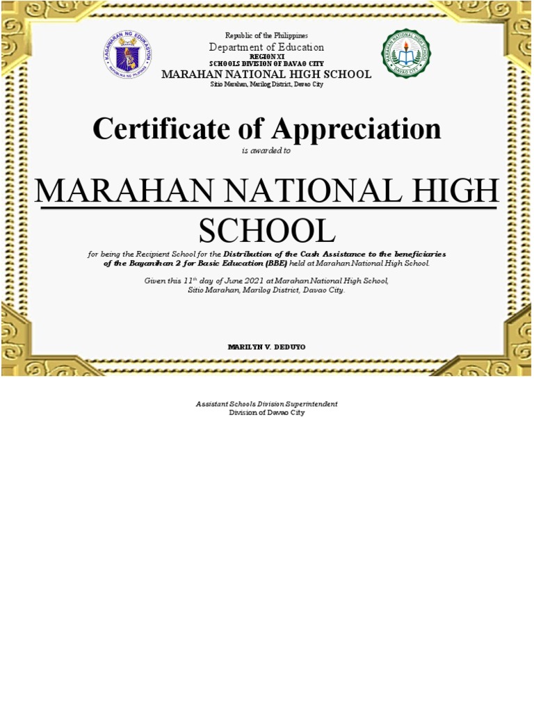 Sample Certificate For BBE | PDF