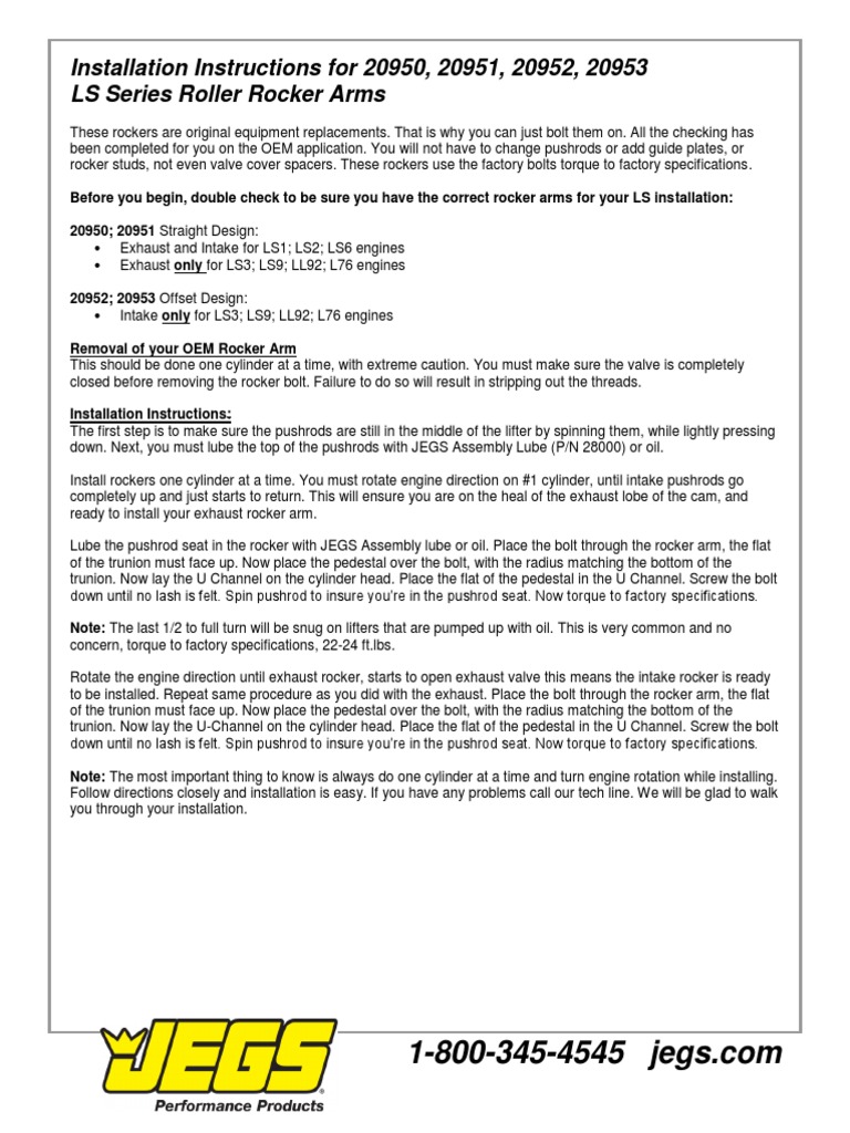 Installation Instructions for LS Series Roller Rocker Arms - 20950 ...