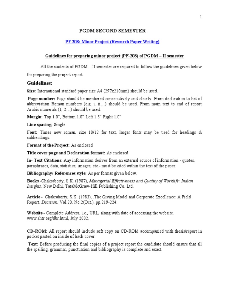 Guidelines For Minor Project | PDF | Master Of Business Administration ...