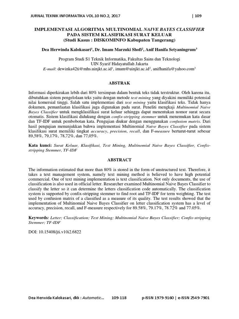 Implementasi Algoritma Multinomial Naive Bayes Classifier | PDF