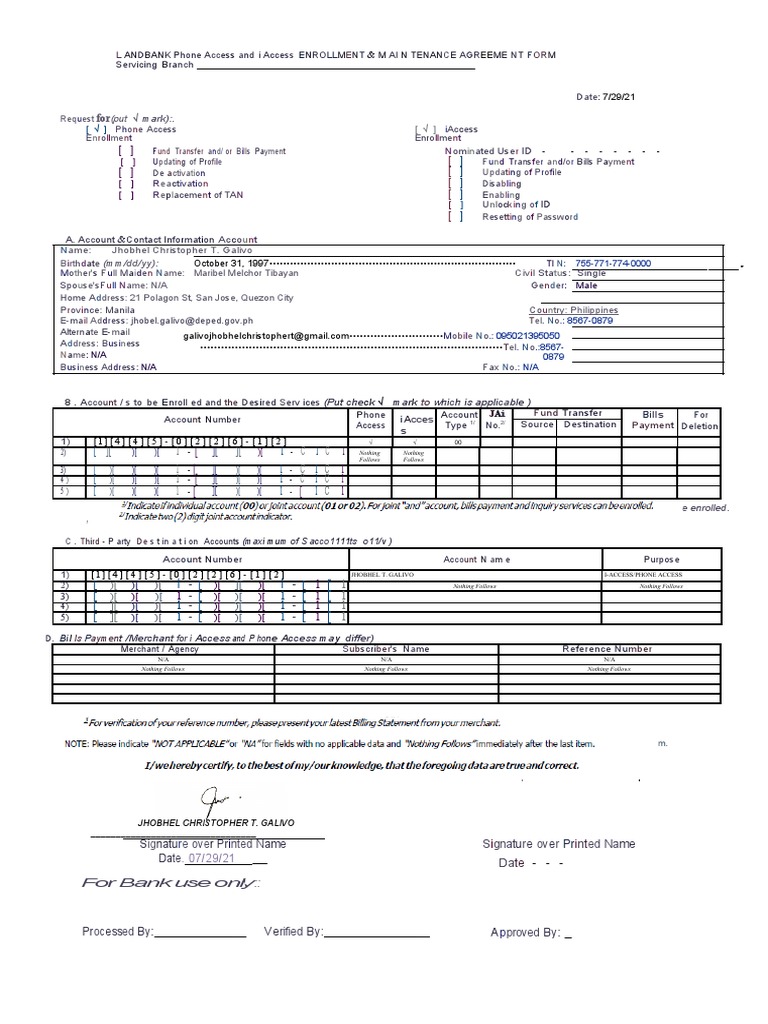 IAccess Enrollment Form | Download Free PDF | Authentication | Banks