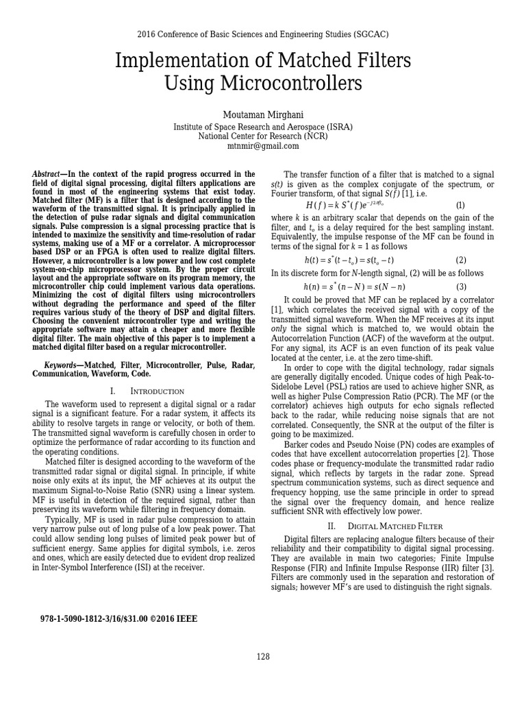 Implementation of Matched Filters | PDF | Digital Signal Processing | Field Programmable Gate Array