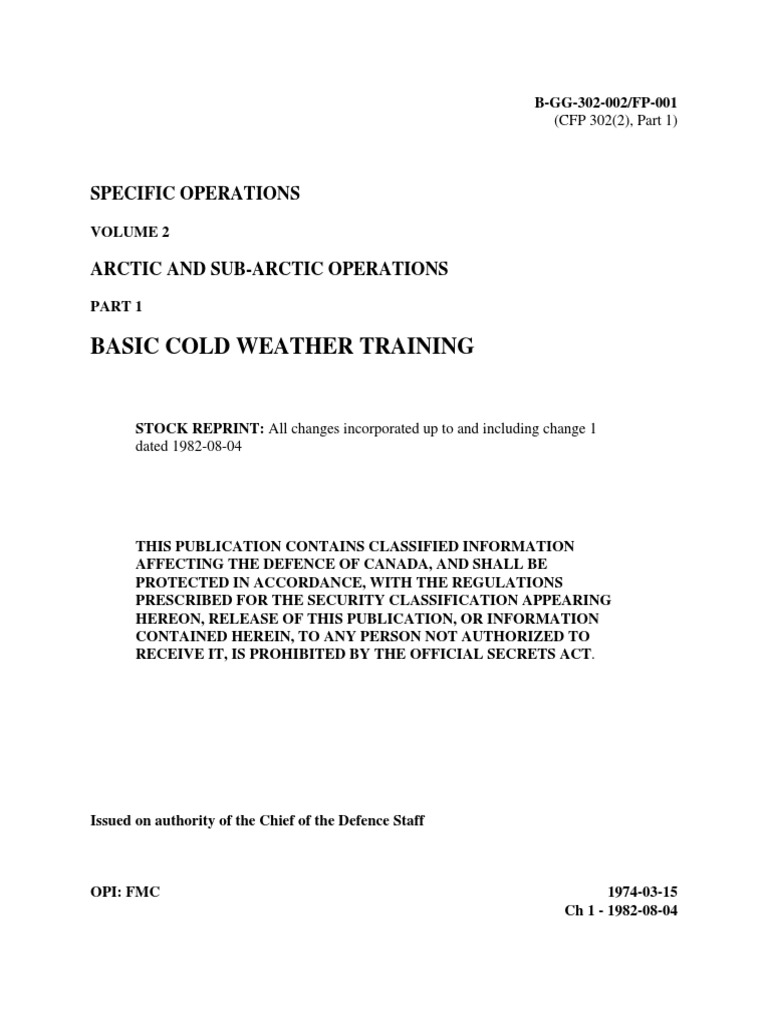 MILITAR, CANADA - B-GG-302-002 FP-001 - Basic Cold Weather Training ...