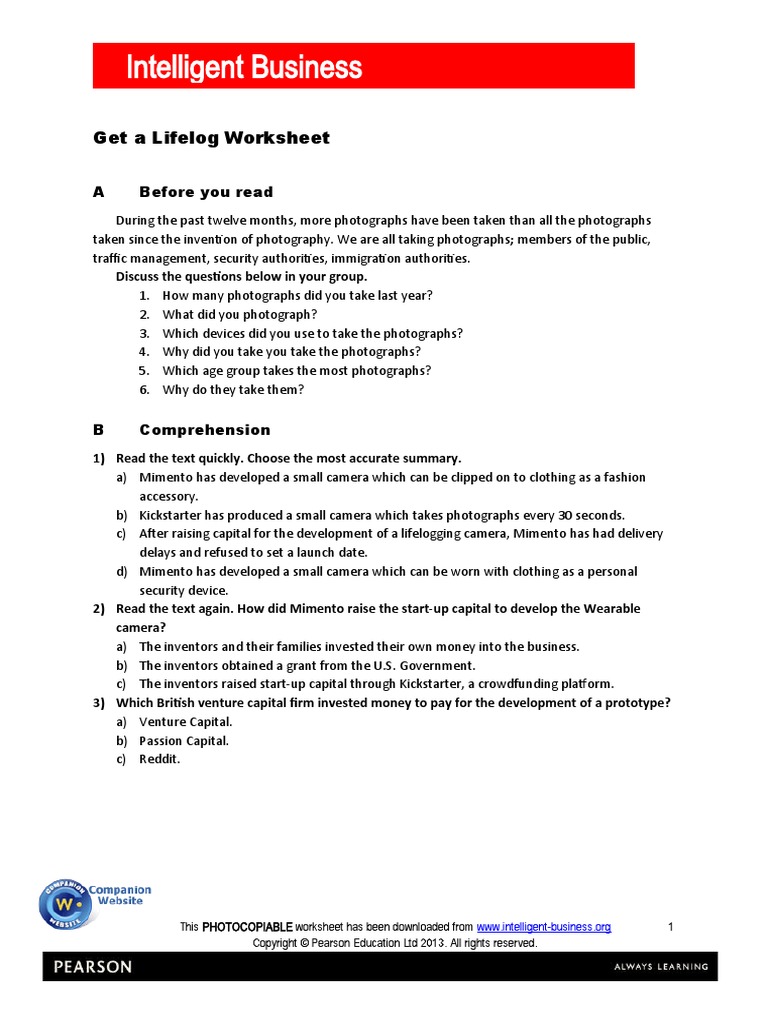 Intelligent Business: Get A Lifelog Worksheet | PDF | Kickstarter ...
