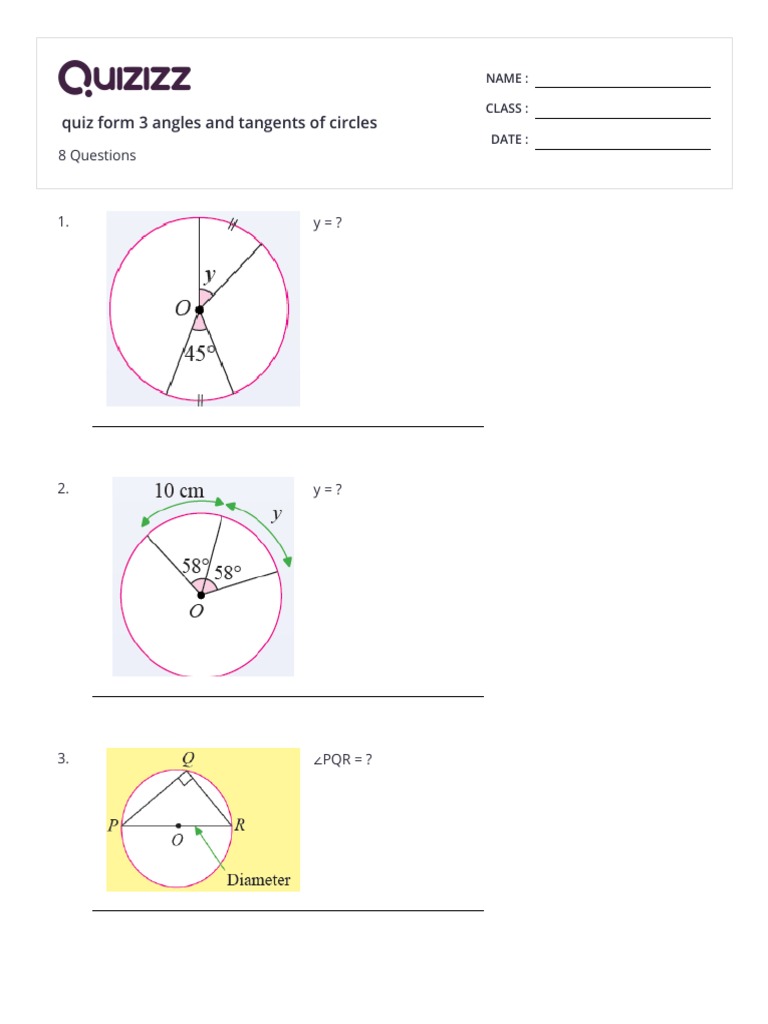 Quiz Form 3 Angles and Tangents of Circles | PDF