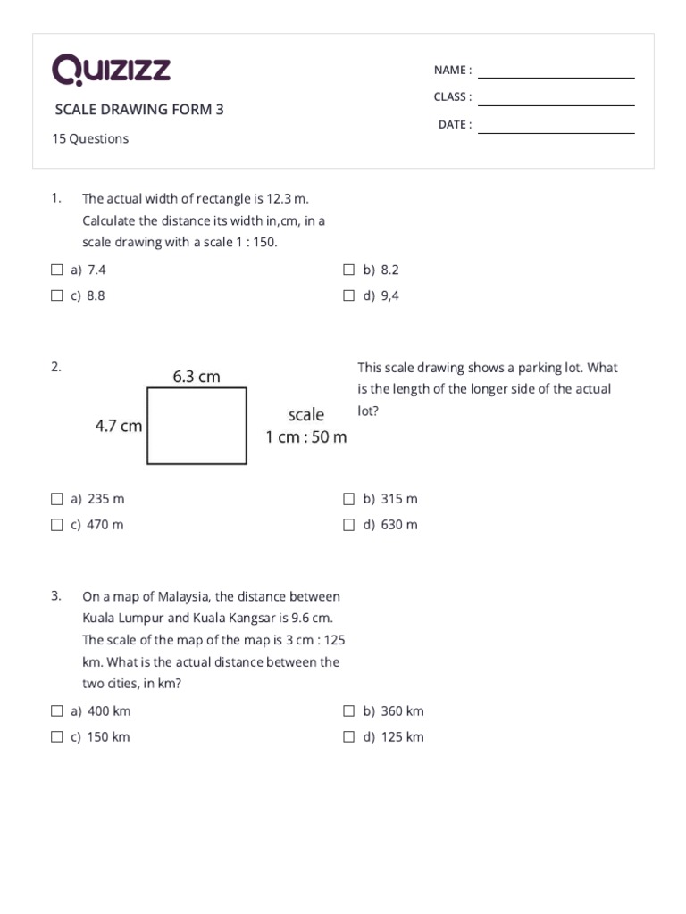 SCALE DRAWING FORM 3 - Print - Quizizz | PDF | Foot (Unit) | Length