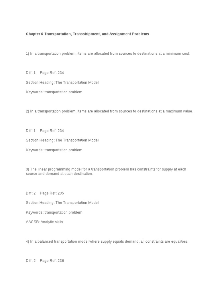 Chapter 6 Transportation, Transshipment, and Assignment Problems | PDF ...