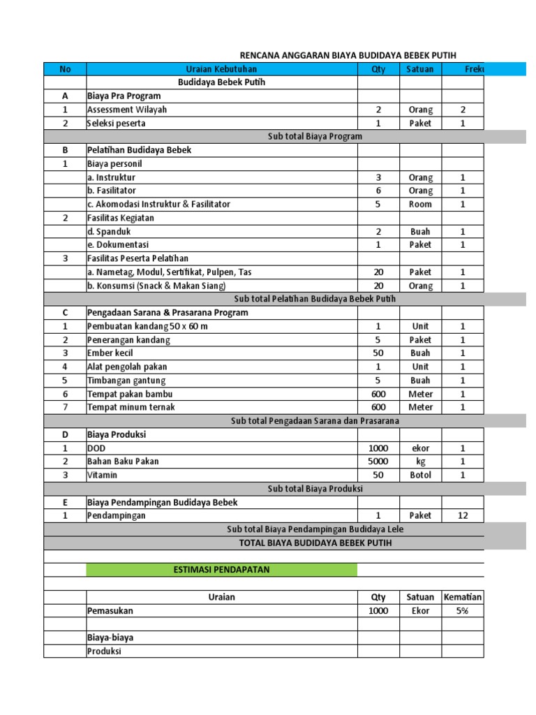 RAB Budidaya Bebek Dan Lele | PDF