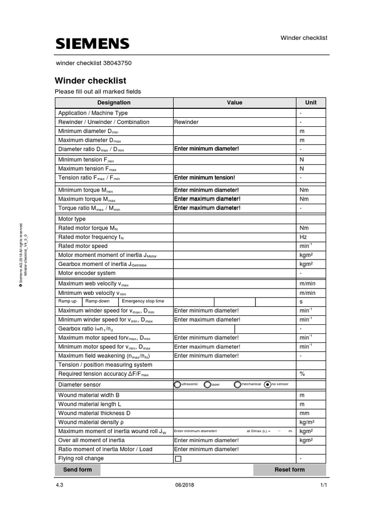 Winder Checklist for Machine Specifications | PDF | Electric Motor ...