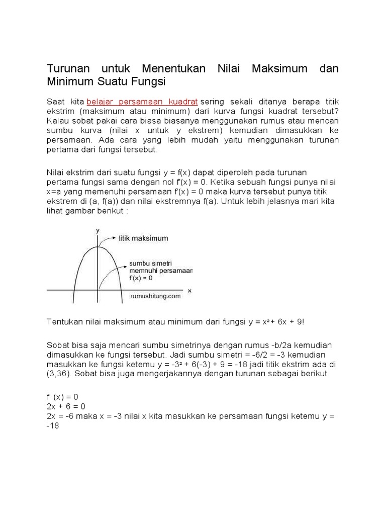 MENENTUKAN NILAI MAKSIMUM DAN MINIMUM FUNGSI MENGGUNAKAN TURUNAN PERTAMA | PDF