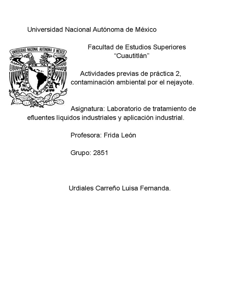 Contaminación por Nejayote: Práctica 2 | PDF | Constante de disociación ...