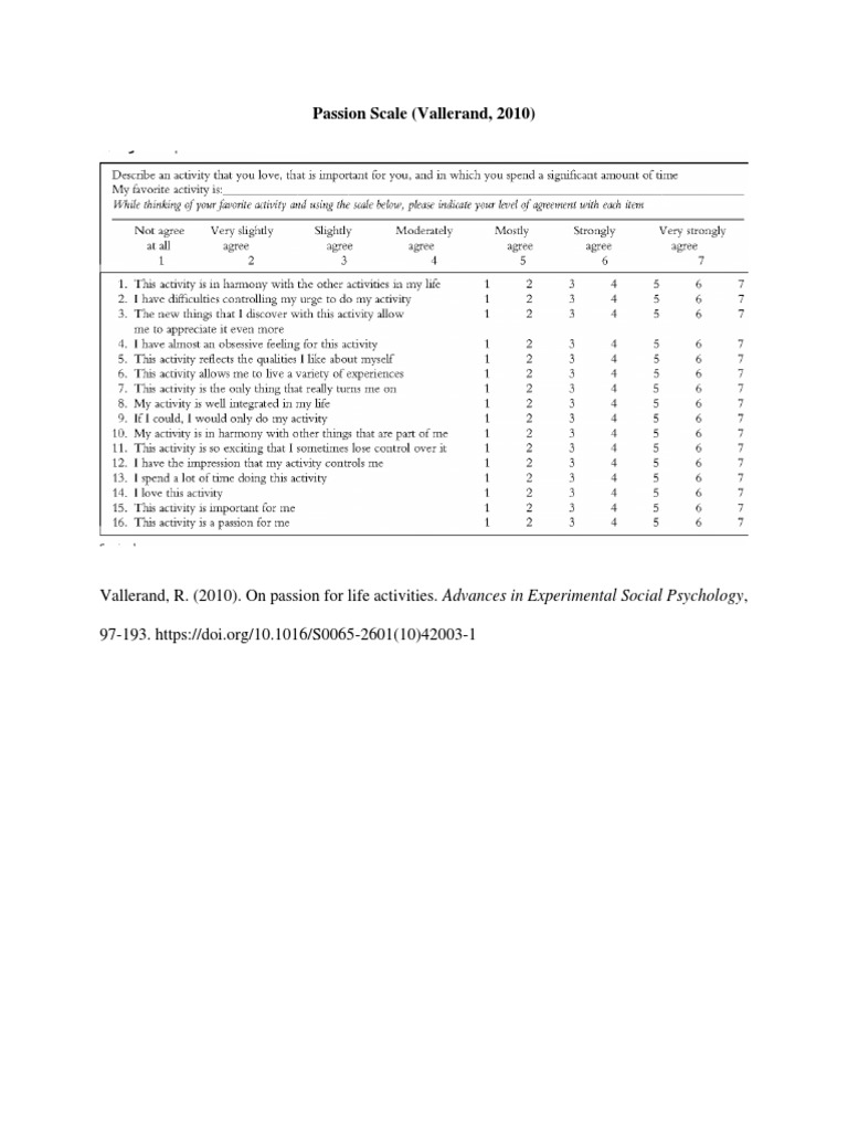 PASSION SCALE (Vallerand 2010) - Original | PDF