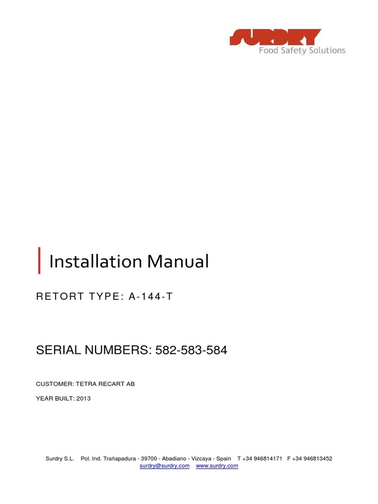 Installation Manual: SERIAL NUMBERS: 582-583-584 | PDF | Valve | Steam
