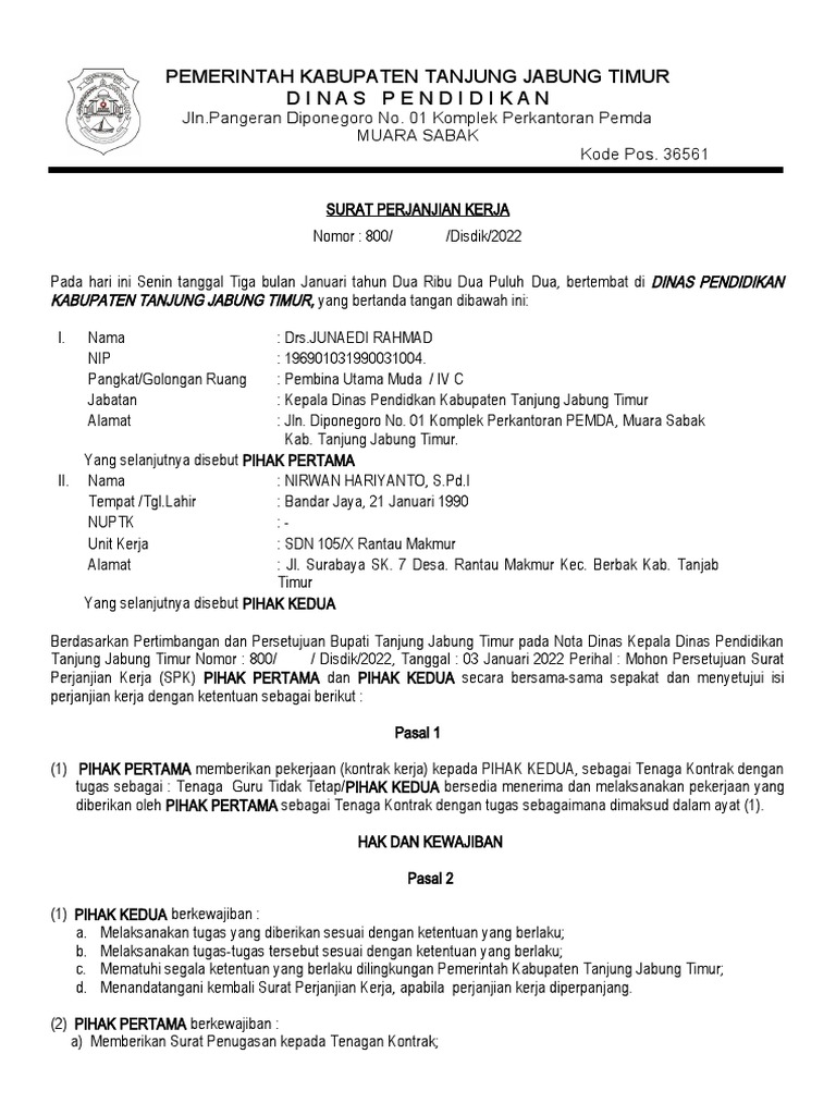 Format SPK Kontrak-1 | PDF