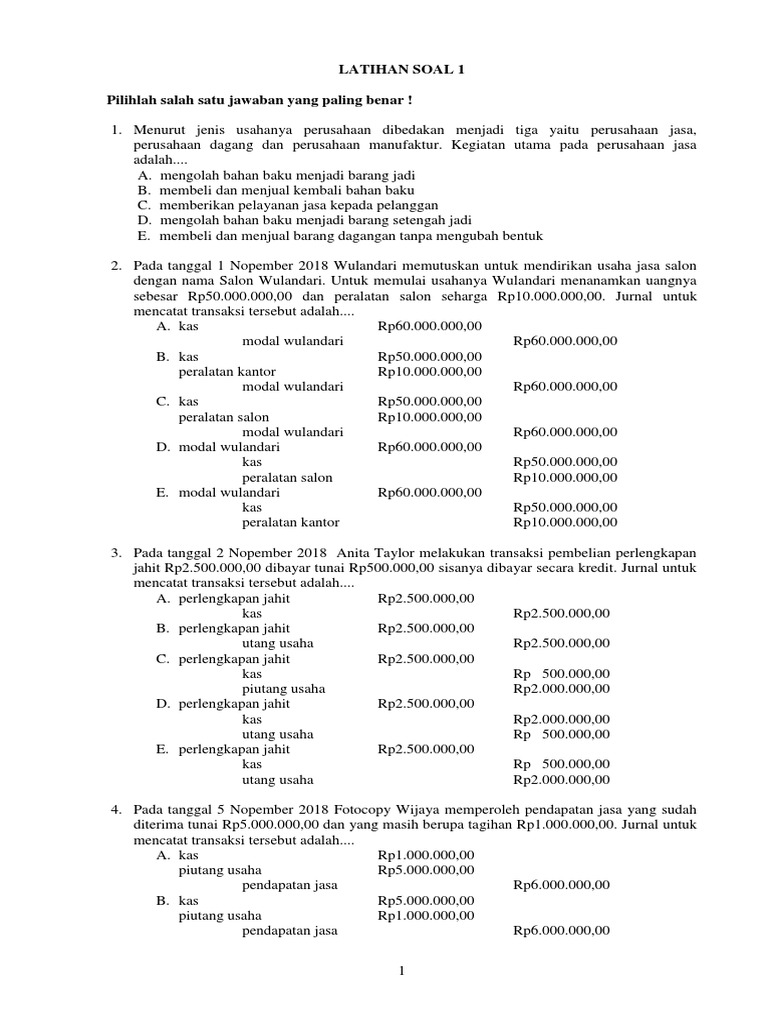 Latihan Soal 1 | PDF | Bisnis | Pengelolaan Keuangan & Uang