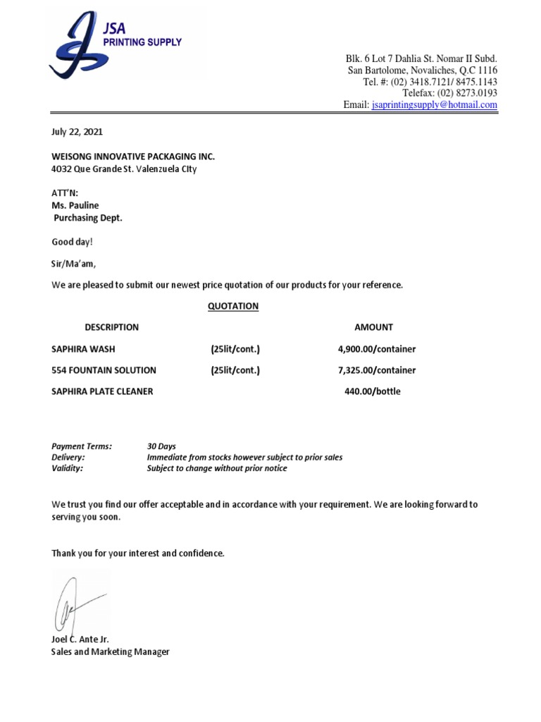 Payment Terms: 30 Days Delivery: Immediate From Stocks However Subject ...