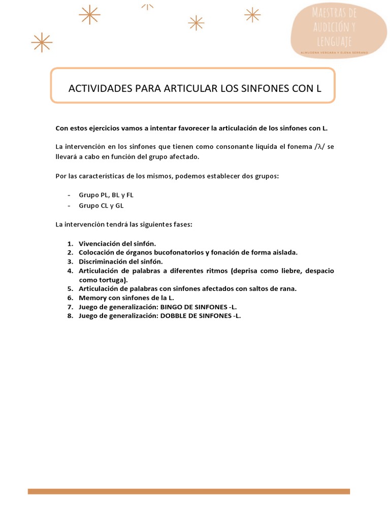 Sinfones L Actividades para Articulacion | PDF | Lingüística | Voz humana