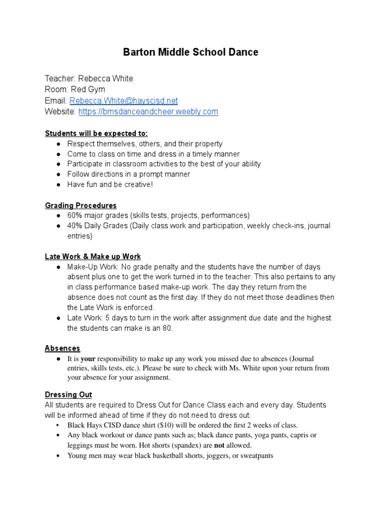 Syllabus - Dance 1 and 2 | PDF