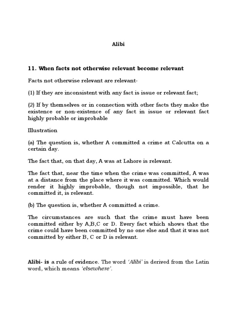 Alibi: 11. When Facts Not Otherwise Relevant Become Relevant | PDF ...