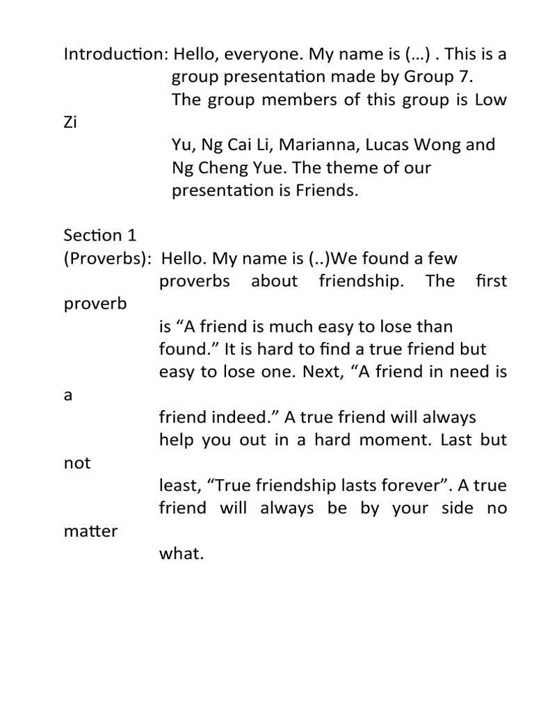 Script English Presentation | PDF | Friendship