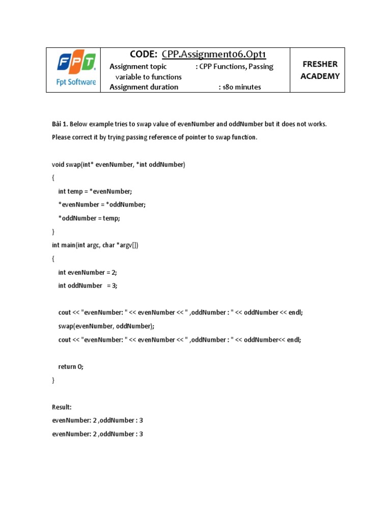 CODE: CPP - Assignment06.Opt1: Assignment Topic Assignment Duration ...